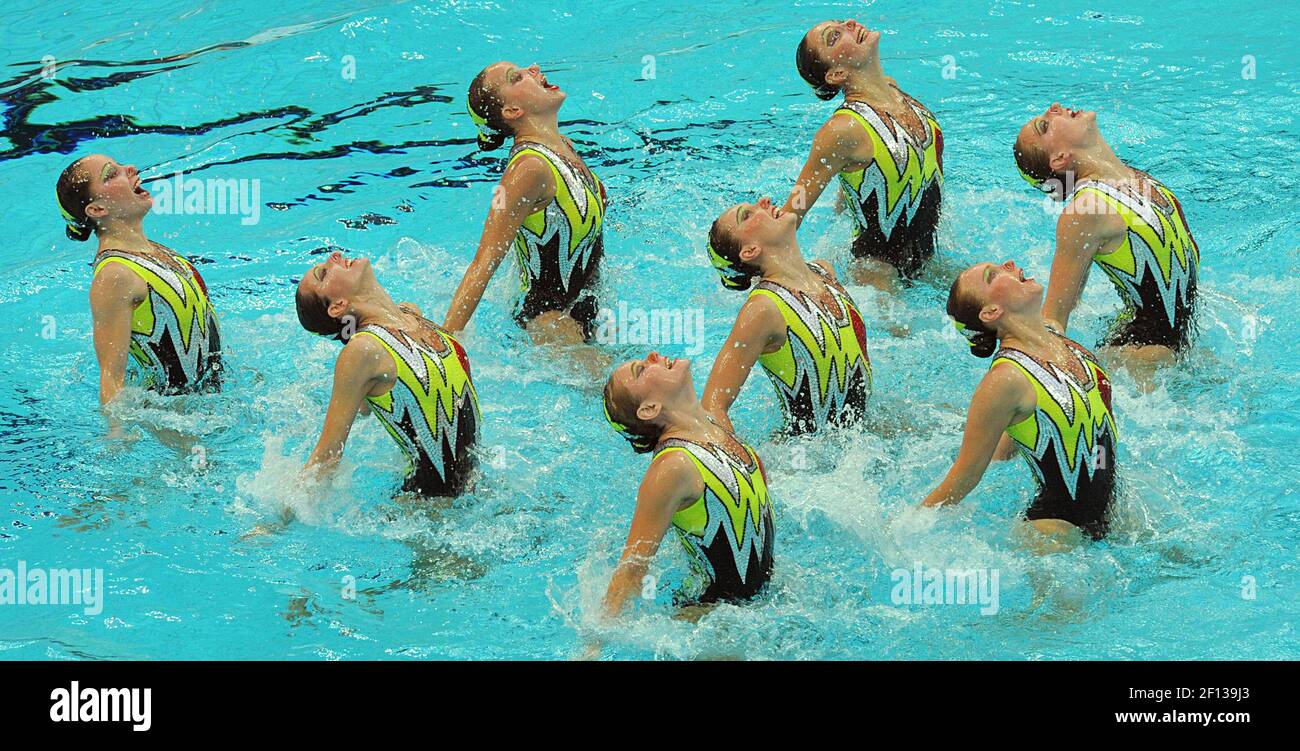 The synchronized swim team from Russia competes in the technical ...