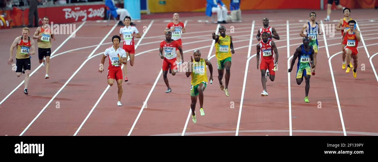 Usain Bolt of Jamaica anchors the 4x100-meter relay team to gold on ...