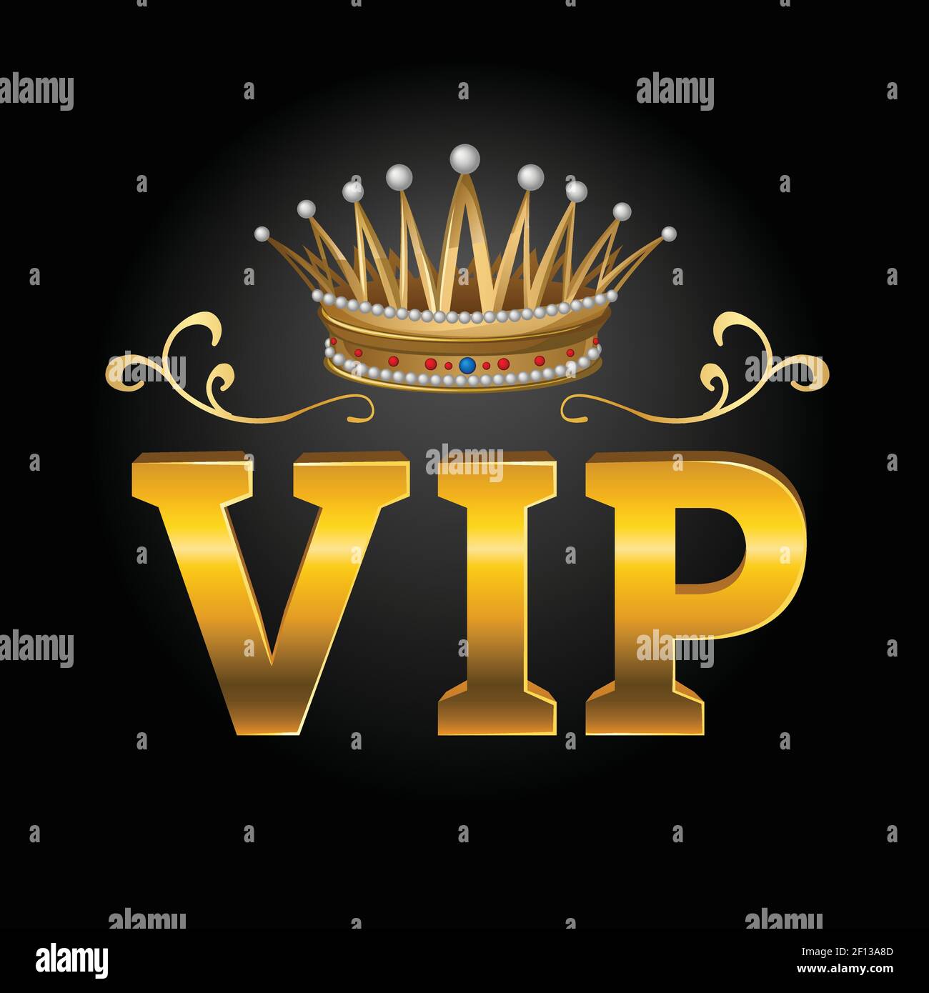 Realistic 3 d VIP description with crown in golden color on black ...