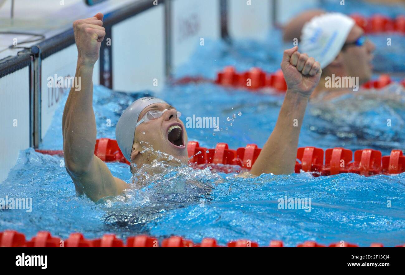 Cesar Cielo Filho of Brazil celebrates after winning gold in the 50 ...