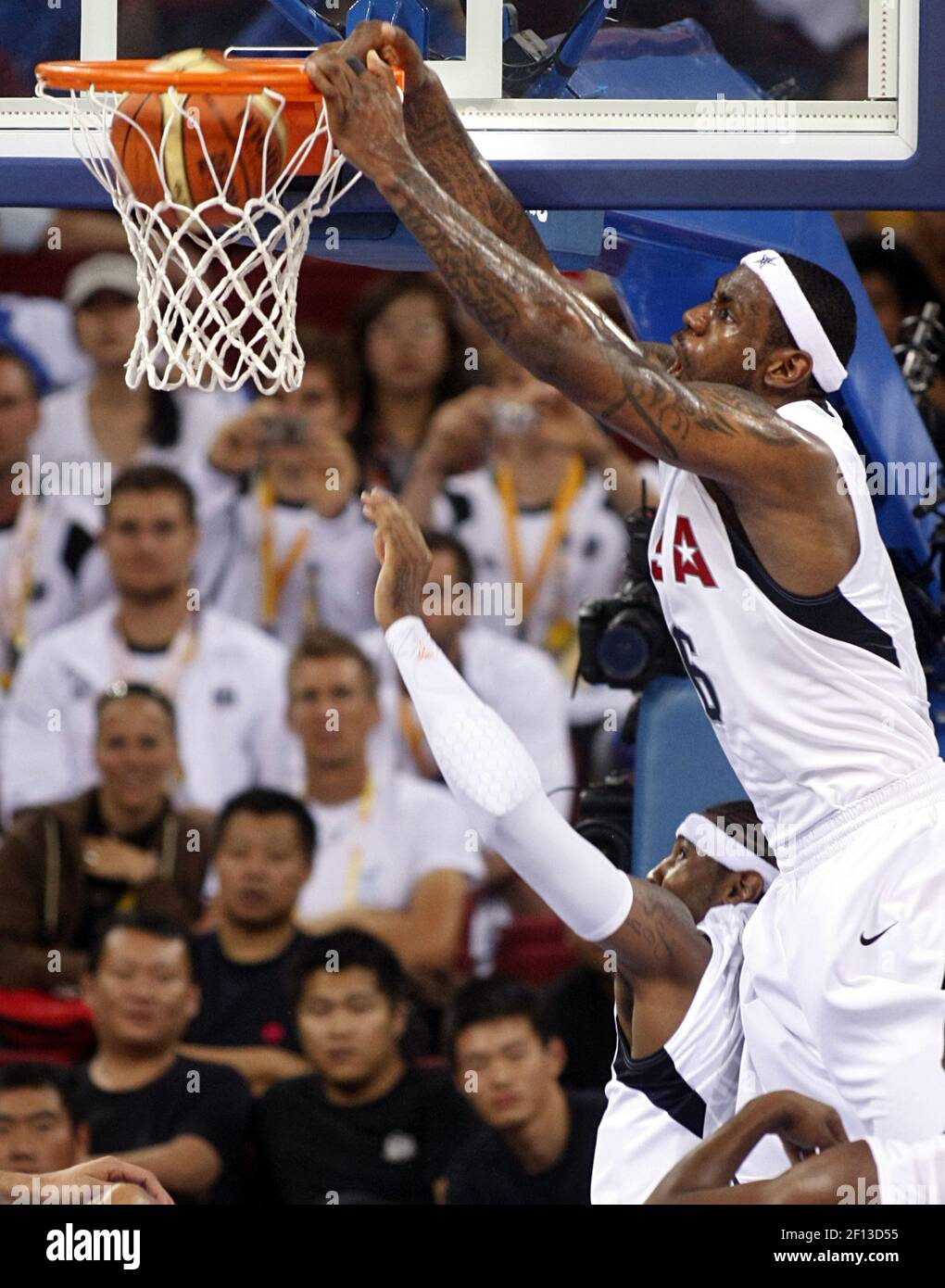 LeBron James of the United States dunks against Greece on Thursday ...