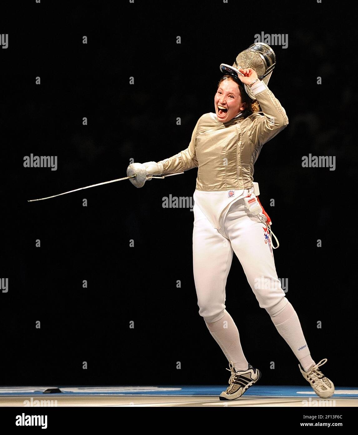 Becca Ward of the United States celebrates winning bronze in the sabre ...