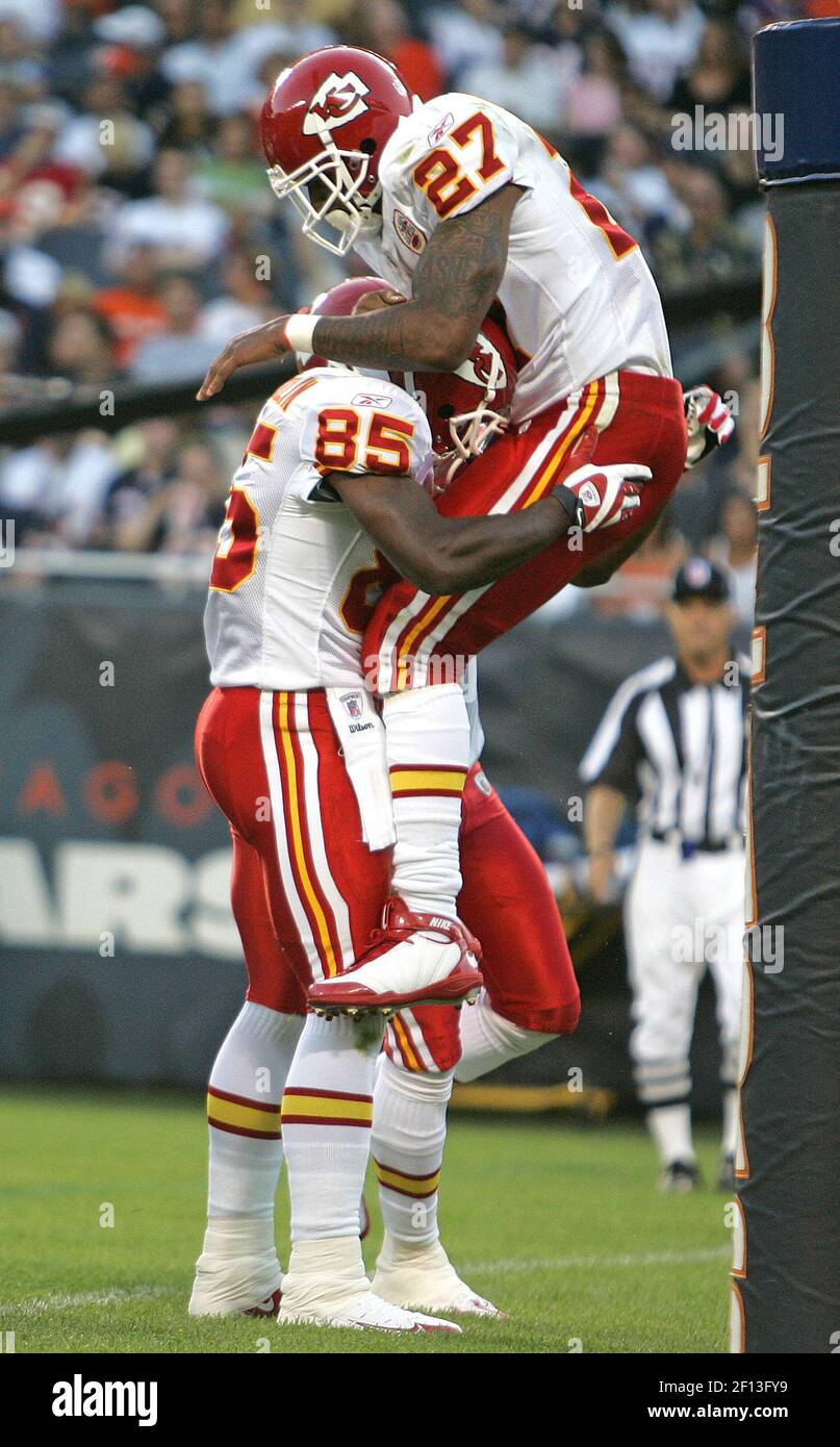 Kansas City Chiefs Larry Johnson celebrates with rookie Will Franklin ...