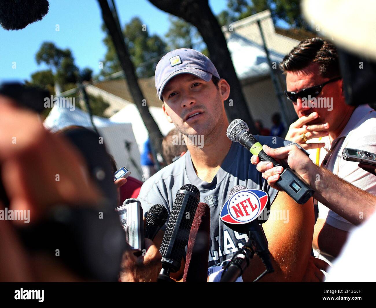 Dallas Cowboys quarterback Tony Romo answers questions following the ...