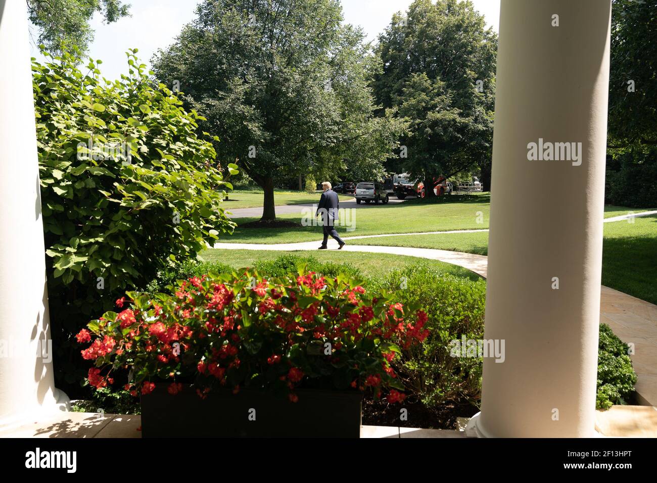 President Donald Trump walks from the Oval Office to the South Lawn of ...