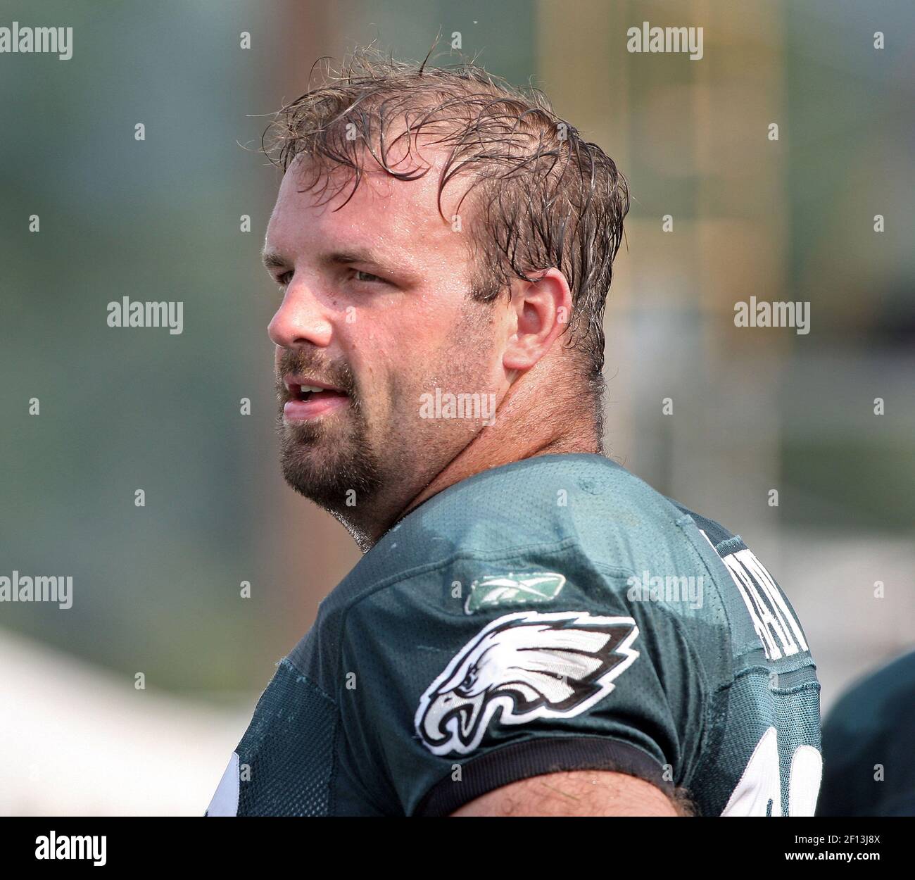 Philadelphia Eagles tackle Jon Runyan watches during a break in ...