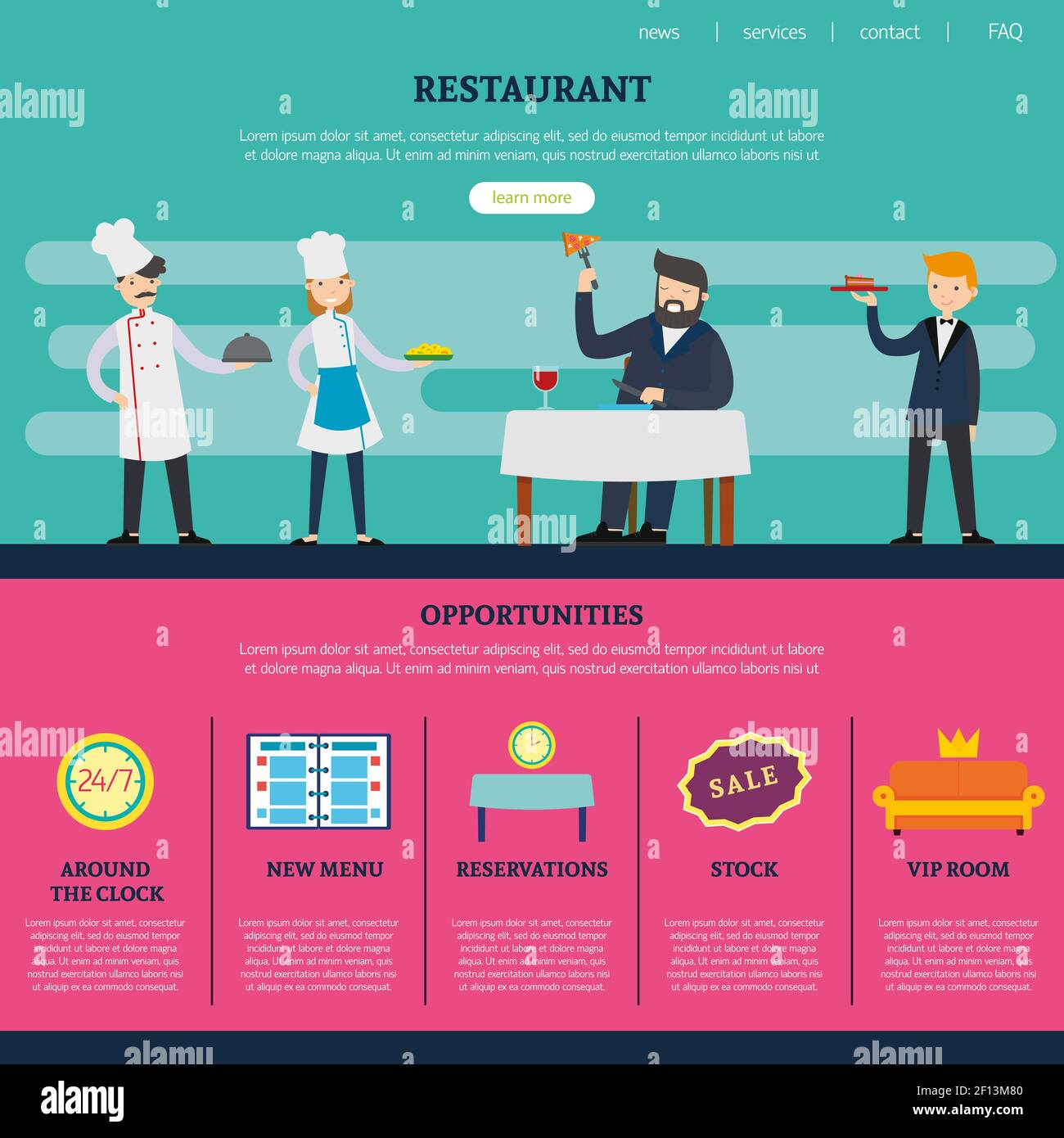 Restaurant page for website template with employees visitor and list of ...