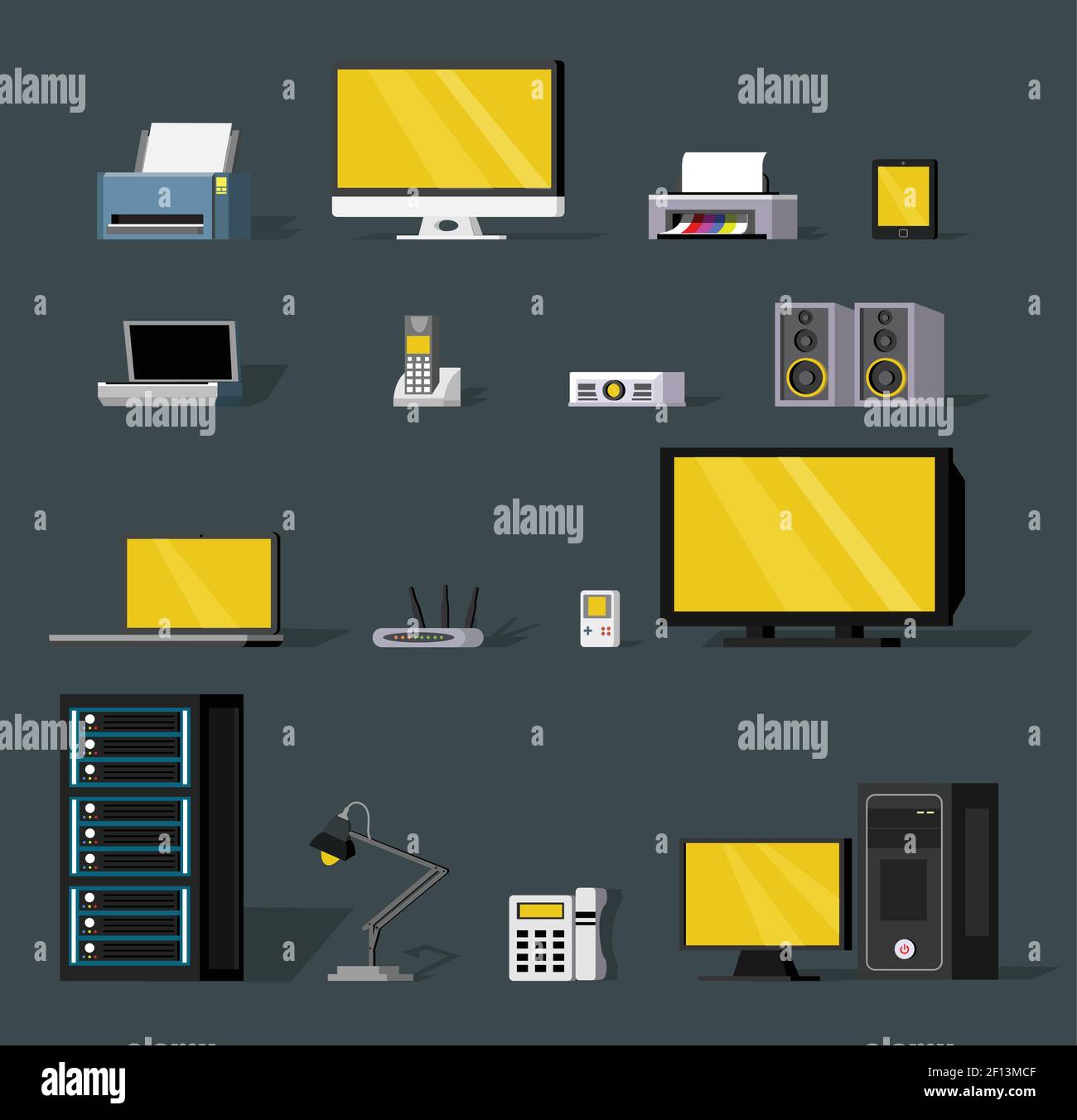 Colorful wireless technology objects set with modern electronic gadgets ...