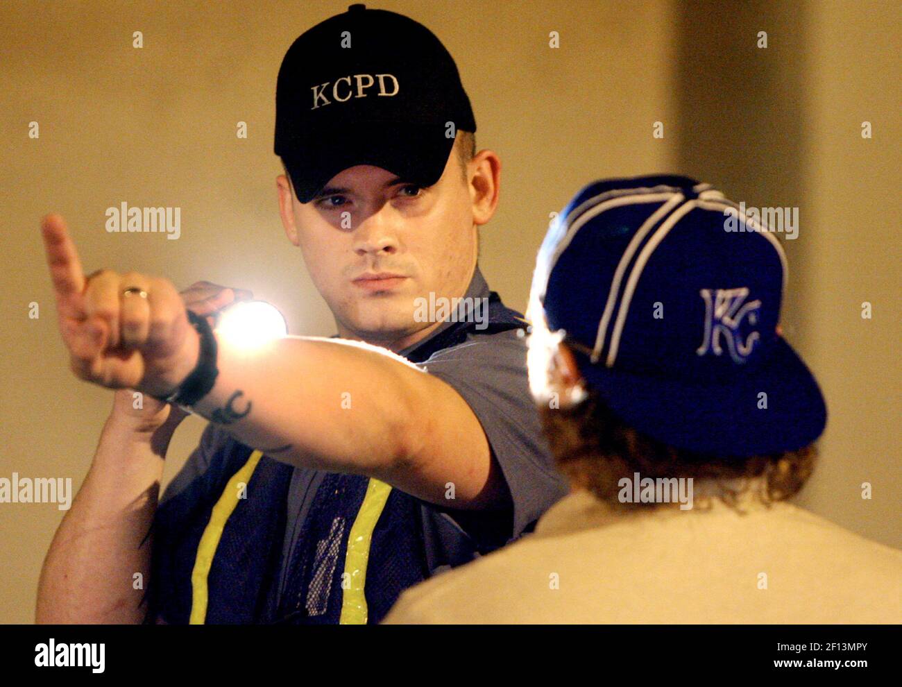 Kansas City police officer Nathan Magers conducts a sobriety checkpoint ...