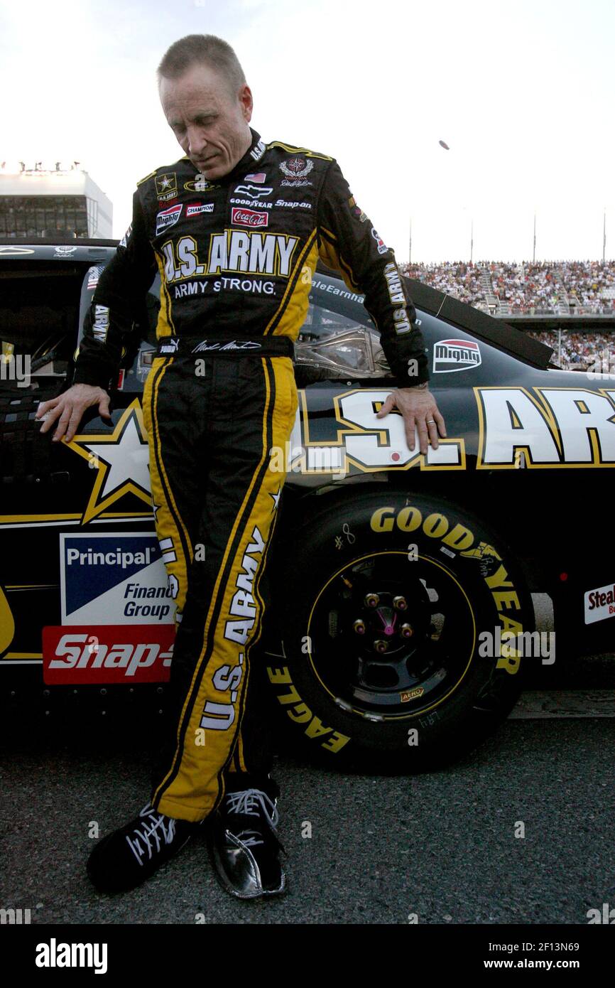 Mark Martin stands by his car on pit road before the start of the Coke ...