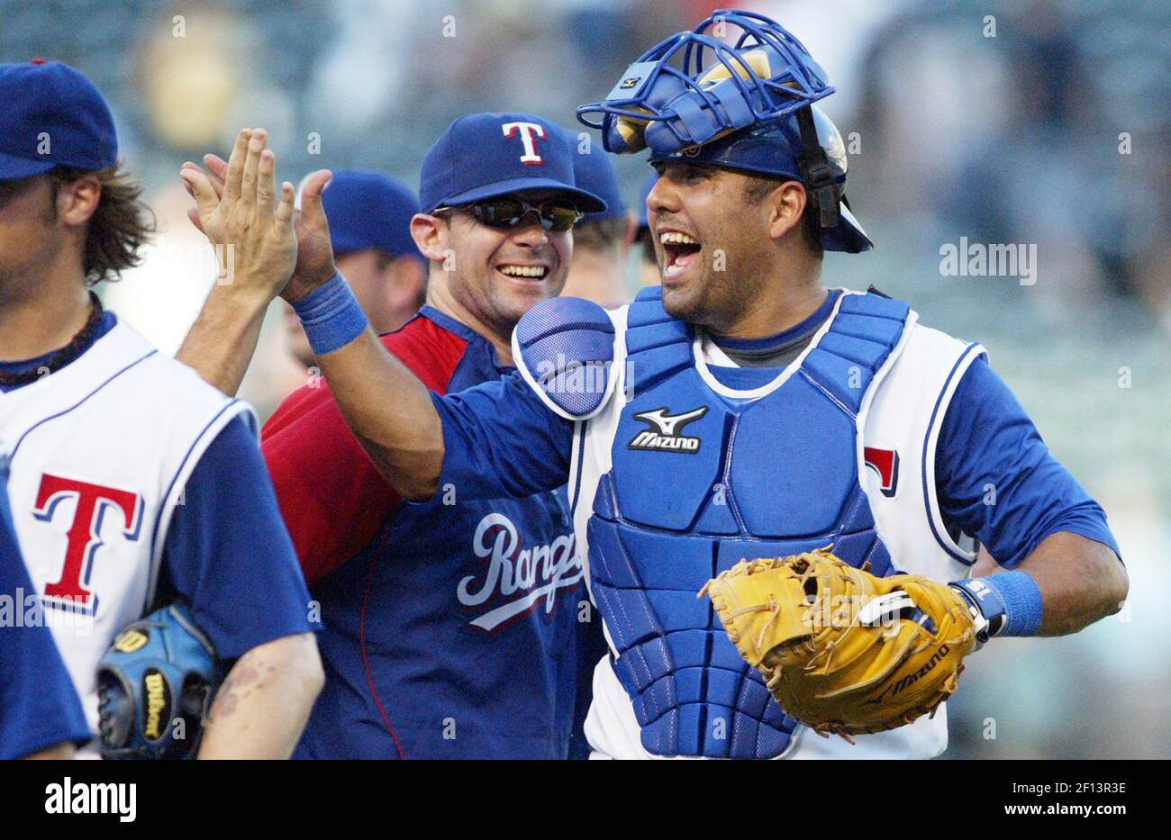 Texas Rangers catcher Gerald Laird celebrates a 6-3 win against the ...