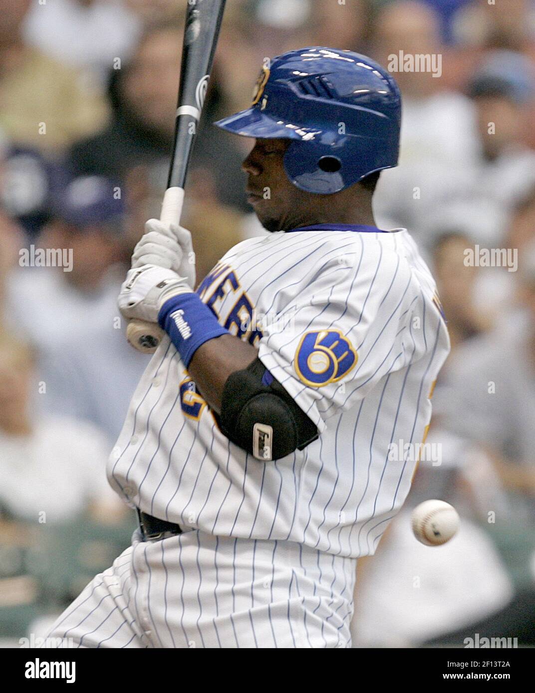 Milwaukee Brewers' Rickie Weeks is hit by a pitch in the third inning ...
