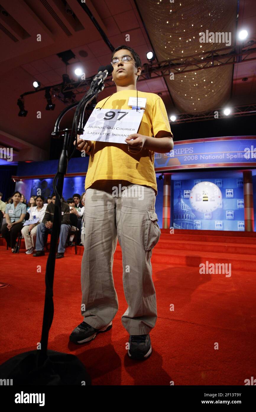 Spelling Bee competitor Sameer Mishra, of Lafayette, Indiana, correctly ...