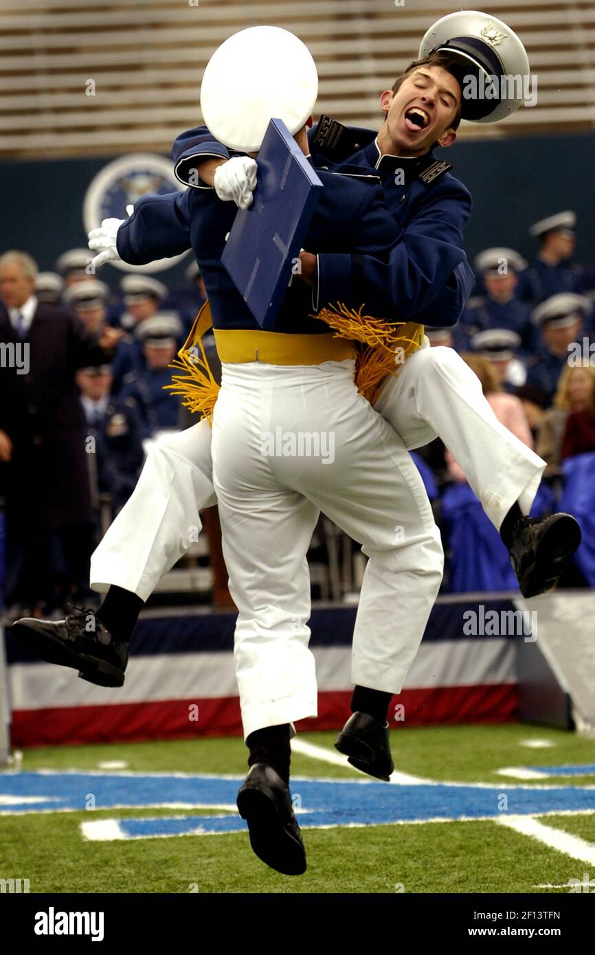 US Air Force cadets celebrate during Air Force Academy graduation in ...