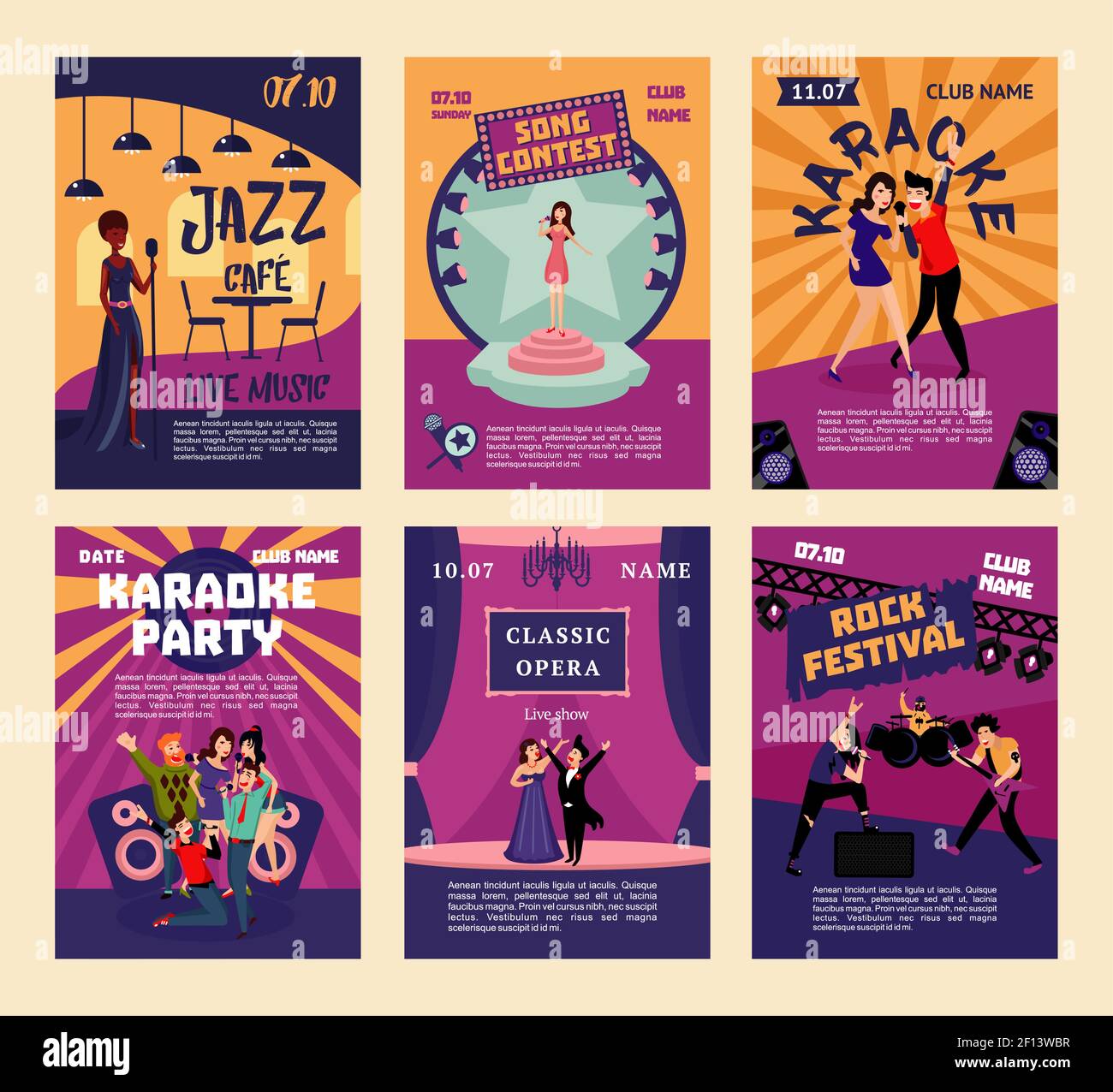 Music entertainment and karaoke posters with people singing in various ...