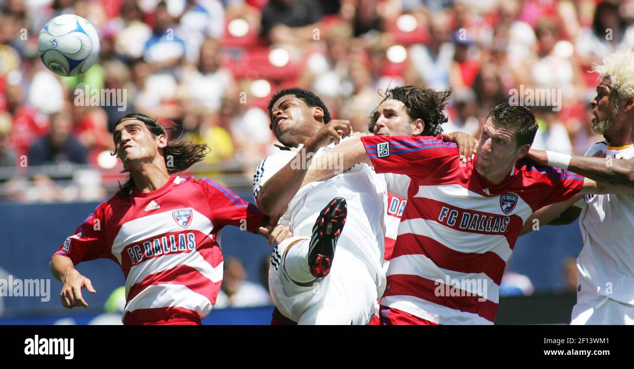 Los Angeles Galaxy's Alvaro Pires, second from the right, gets a header ...