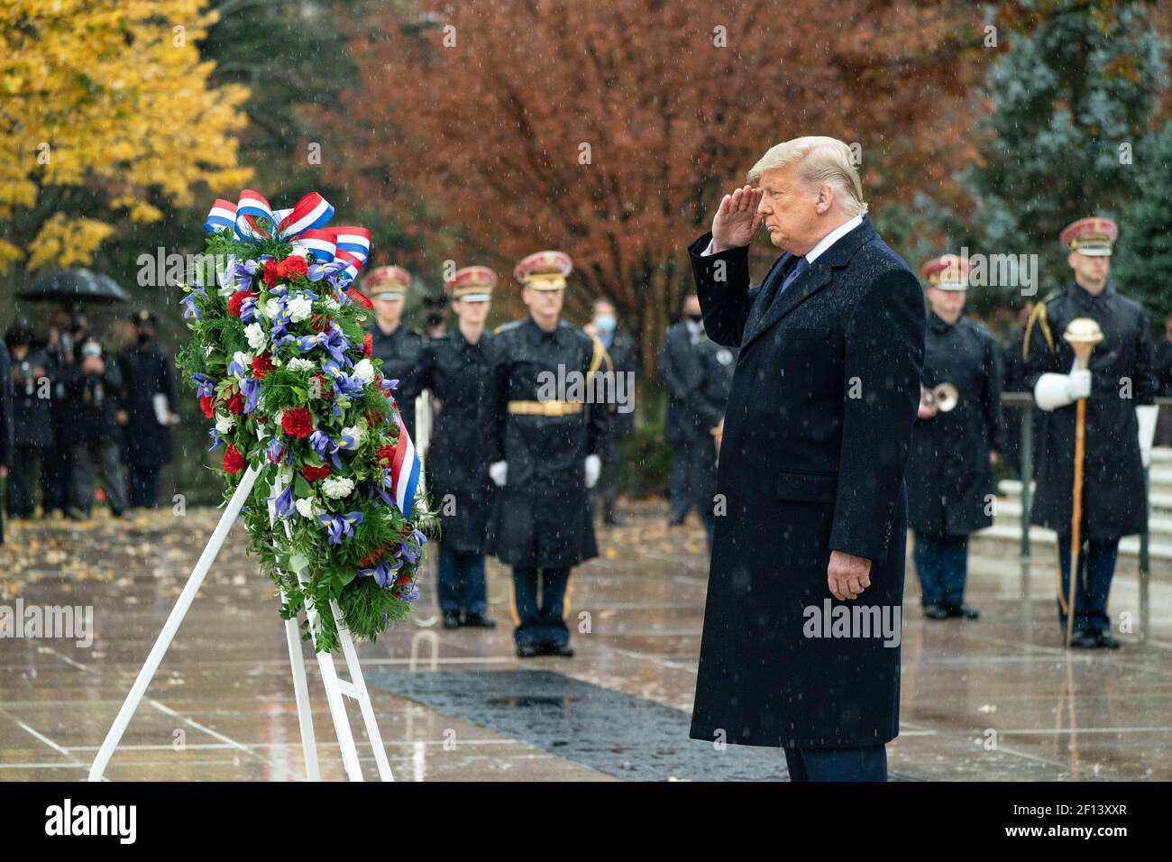 President Donald Trump salutes Wednesday Nov. 11 2020 during ceremonies ...