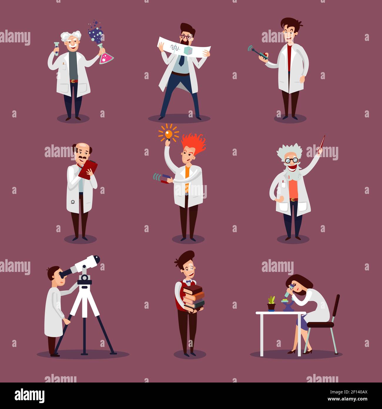 Scientists characters set with chemists biologists physicists and ...