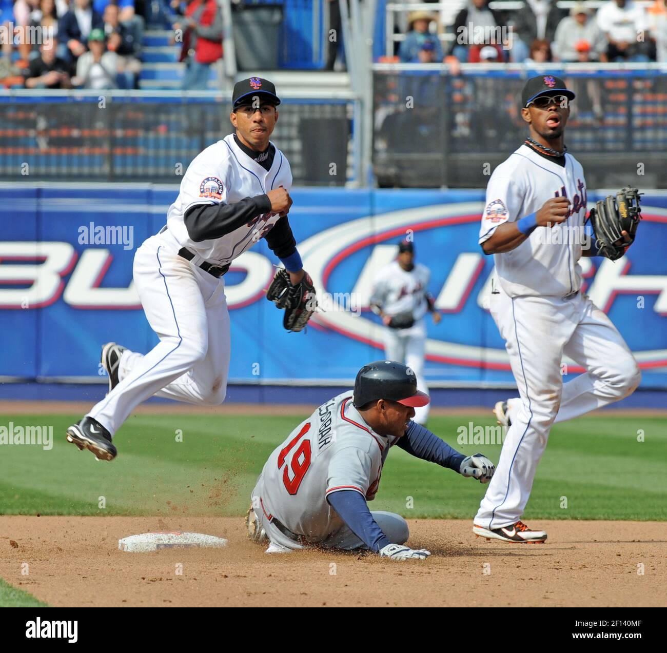 Atlanta Braves Yunel Escobar is forced out at second as New York Mets ...