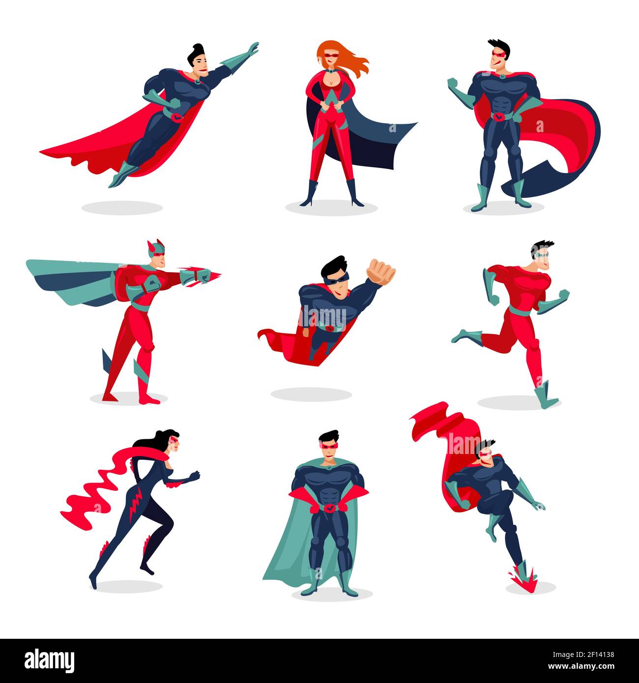 Superheroes characters set with people wearing colorful costumes in ...