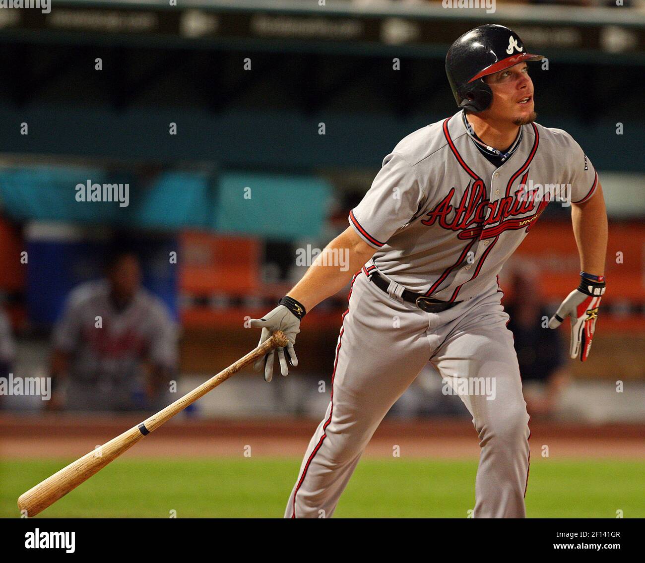 Atlanta Braves' Chipper Jones watches his second home run of the game ...