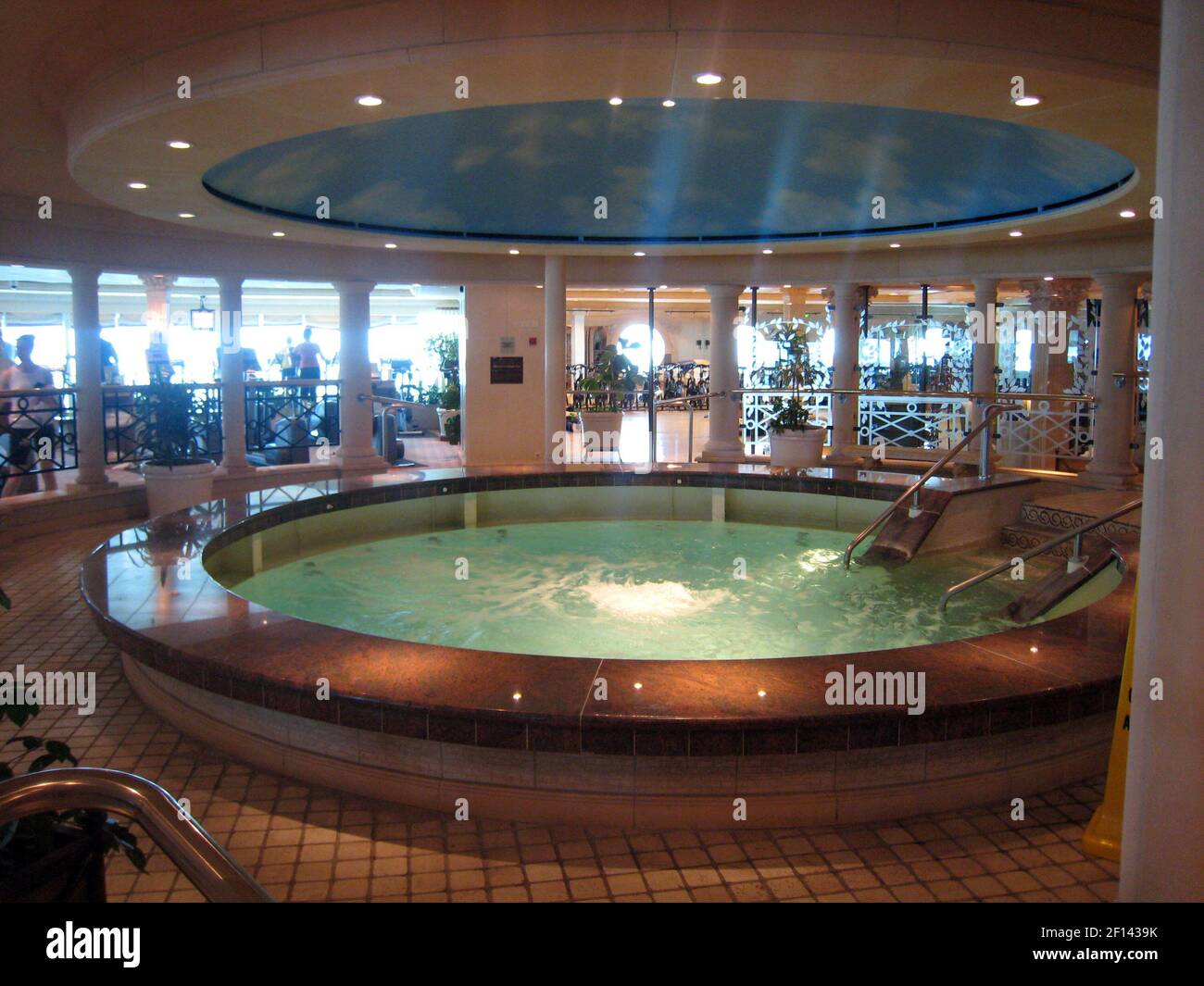 A large, indoor Jacuzzi hot tub is the center piece for a well equipped ...