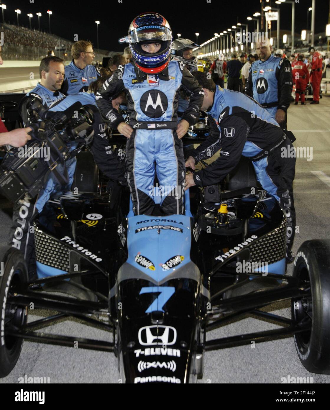 Driver Danica Patrick gets in her Motorola car before the start of the ...