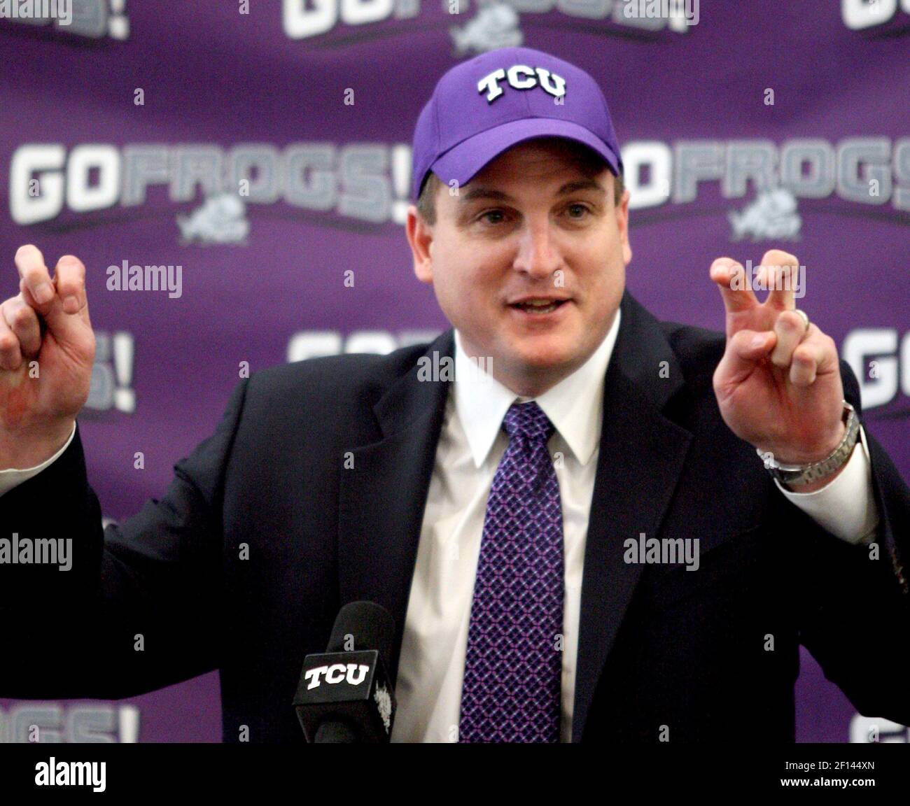 New Texas Christian head basketball coach Jim Christian addresses the ...