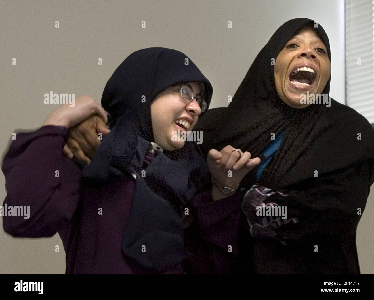Iman Eljabaly, 18, of Raleigh, left, and Khalilah Sabra practice moves ...
