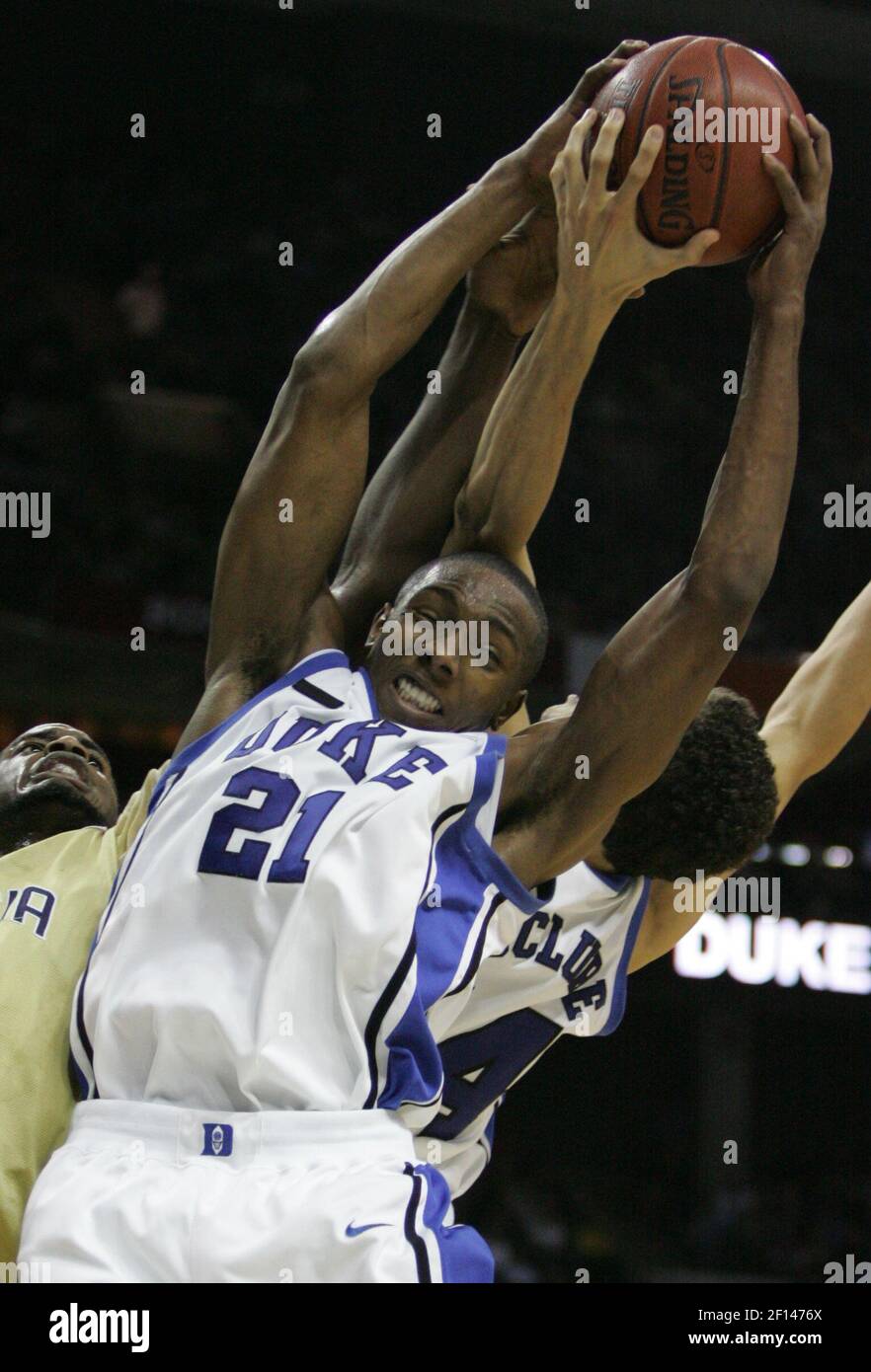 Duke's DeMarcus Nelson pulls in a defensive rebound in front of Georgia ...