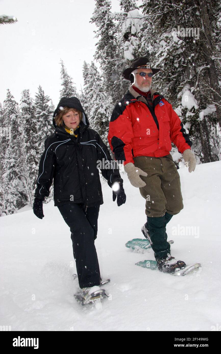 Dean Smith and Linda Falter hike the groomed trials at Gold Fork Park N ...
