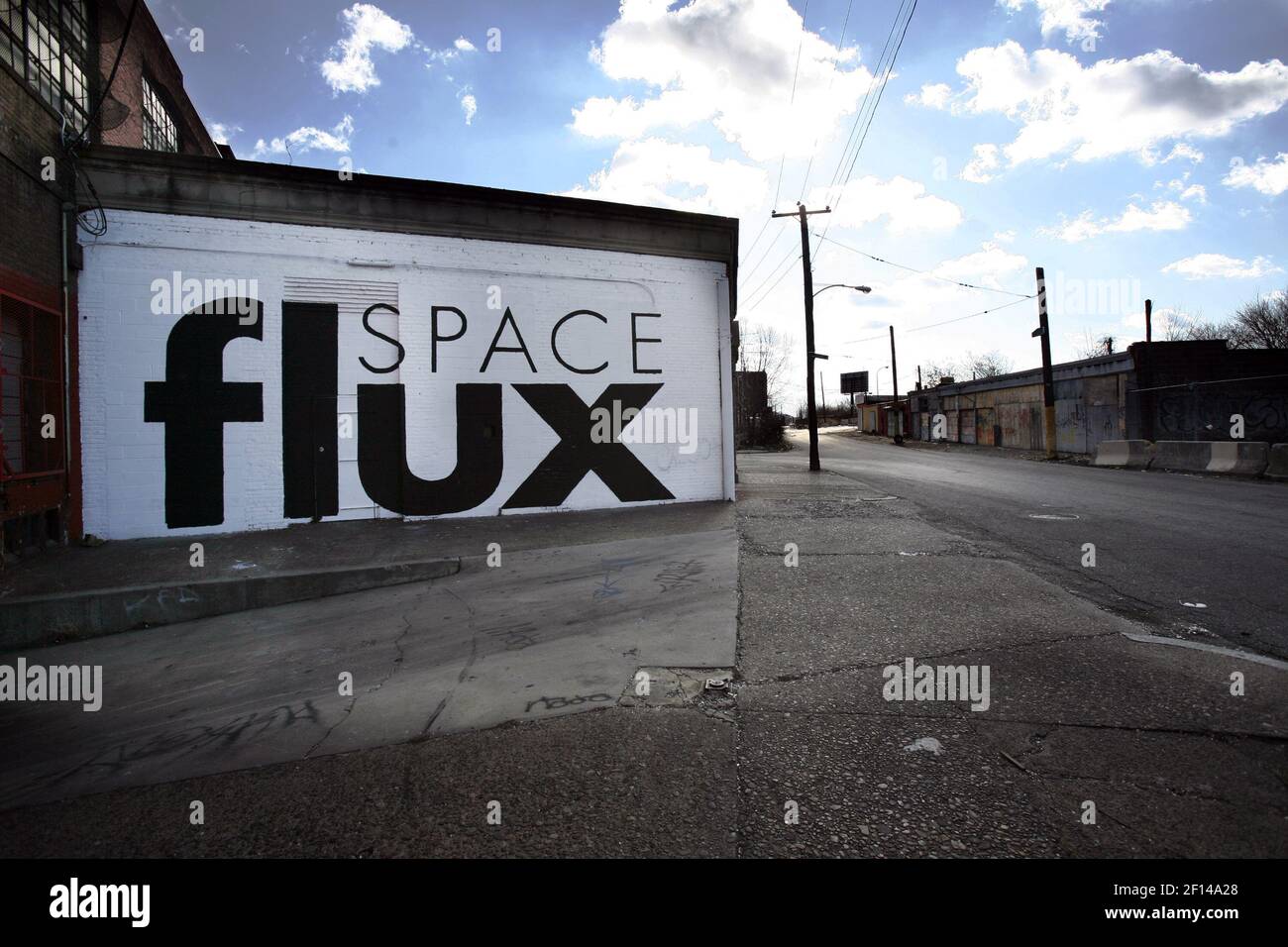 The entrance to Flux Space, a gallery in a big warehouse that's been ...