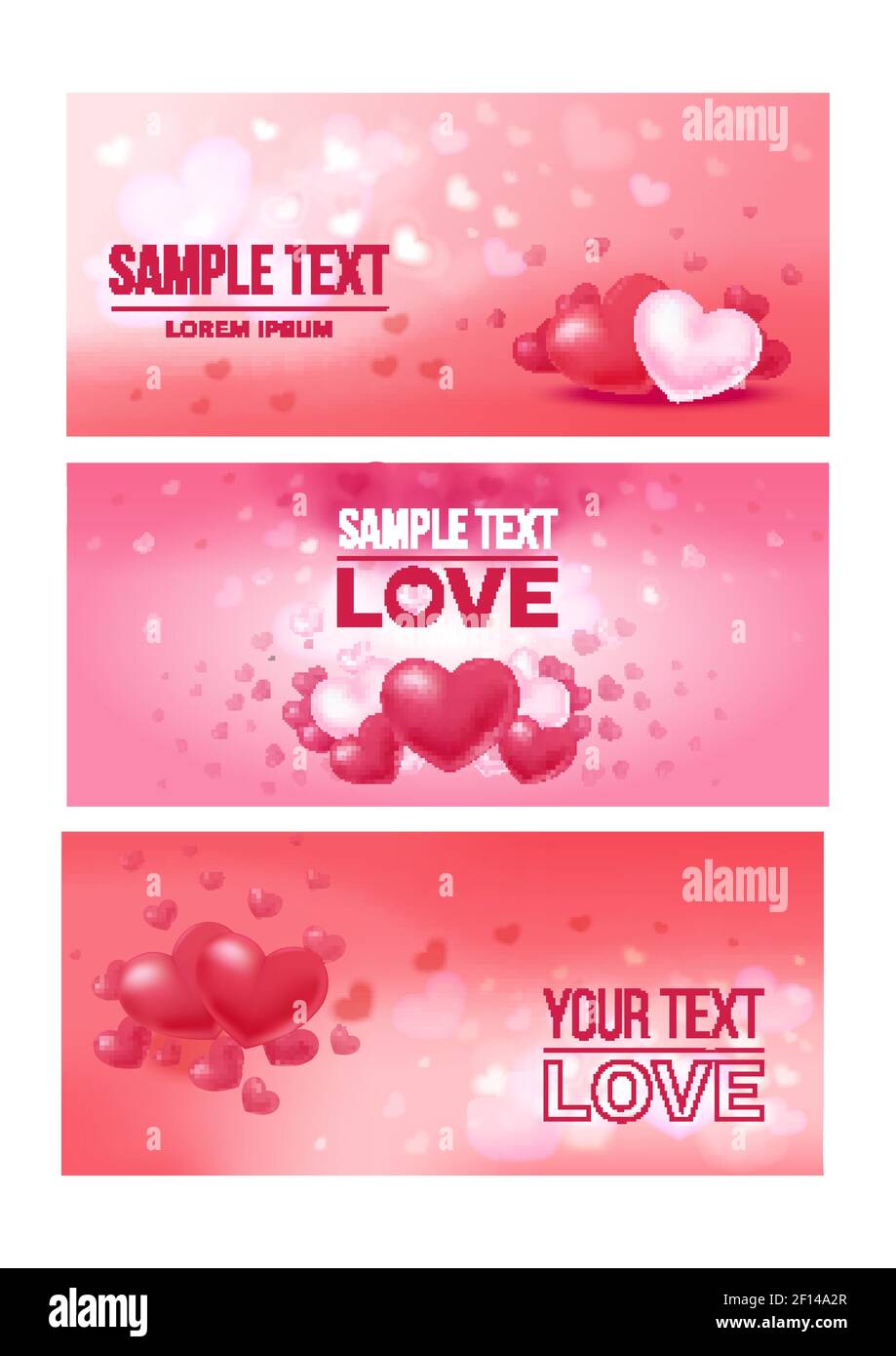 Bright love festive horizontal banners with beautiful colorful elegant ...