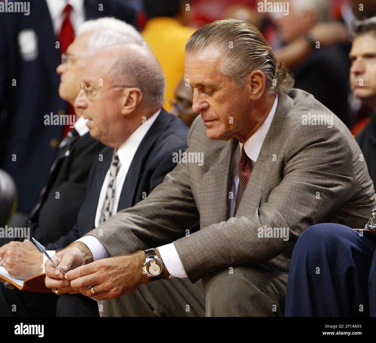 Miami Heat coach Pat Riley Coach watches on the sideline as the Heat ...