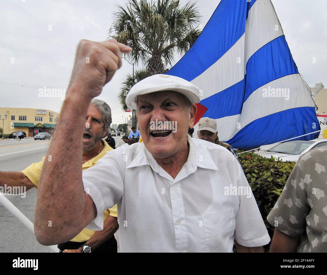 Vigilia Mambisa member Miguel Gomez celebrates the resignation of Cuban ...