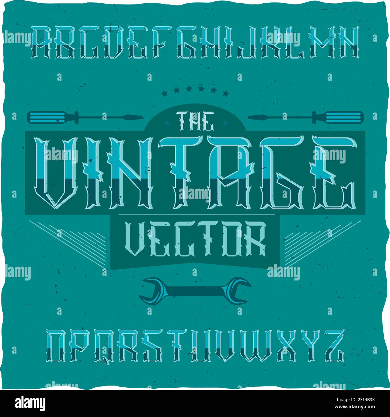 Vintage label font with sample label design. Good to use in any retro ... Vintage label font with sample label design. Good to use in any retro ...