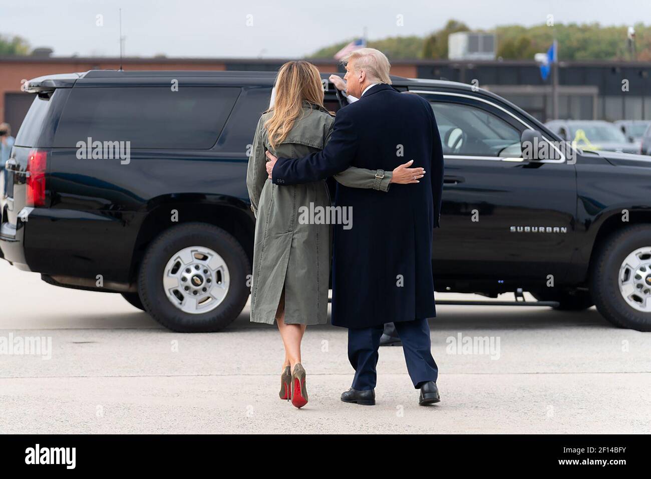 President Donald Trump and First Lady Melania Trump embrace as he ...