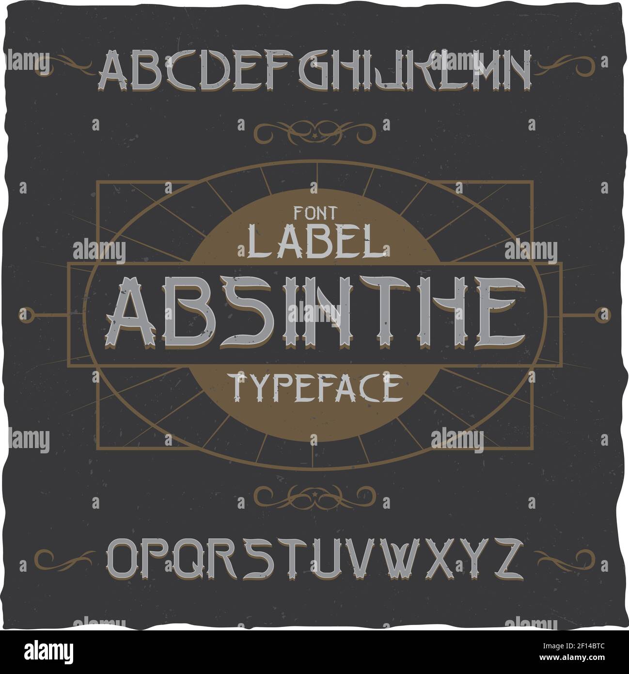 Absinthe label font and sample label design with decoration ...