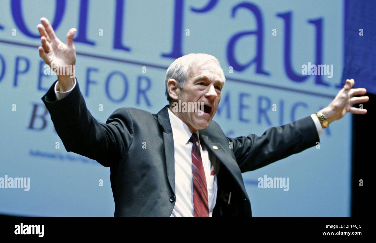 Republican presidential candidate Congressman Ron Paul greets the crowd ...