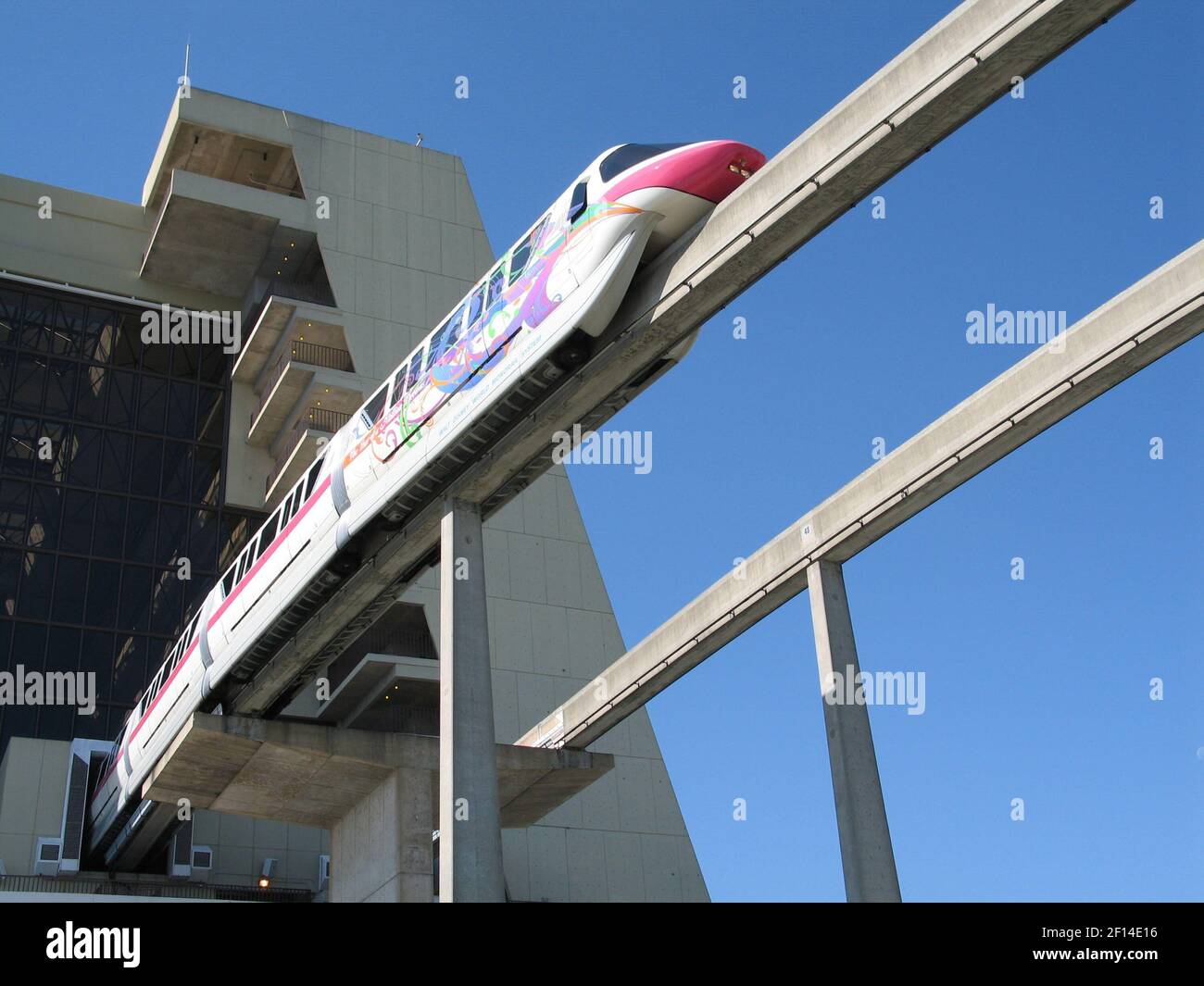 A monorail train departs the Concourse of Walt Disney World's ...