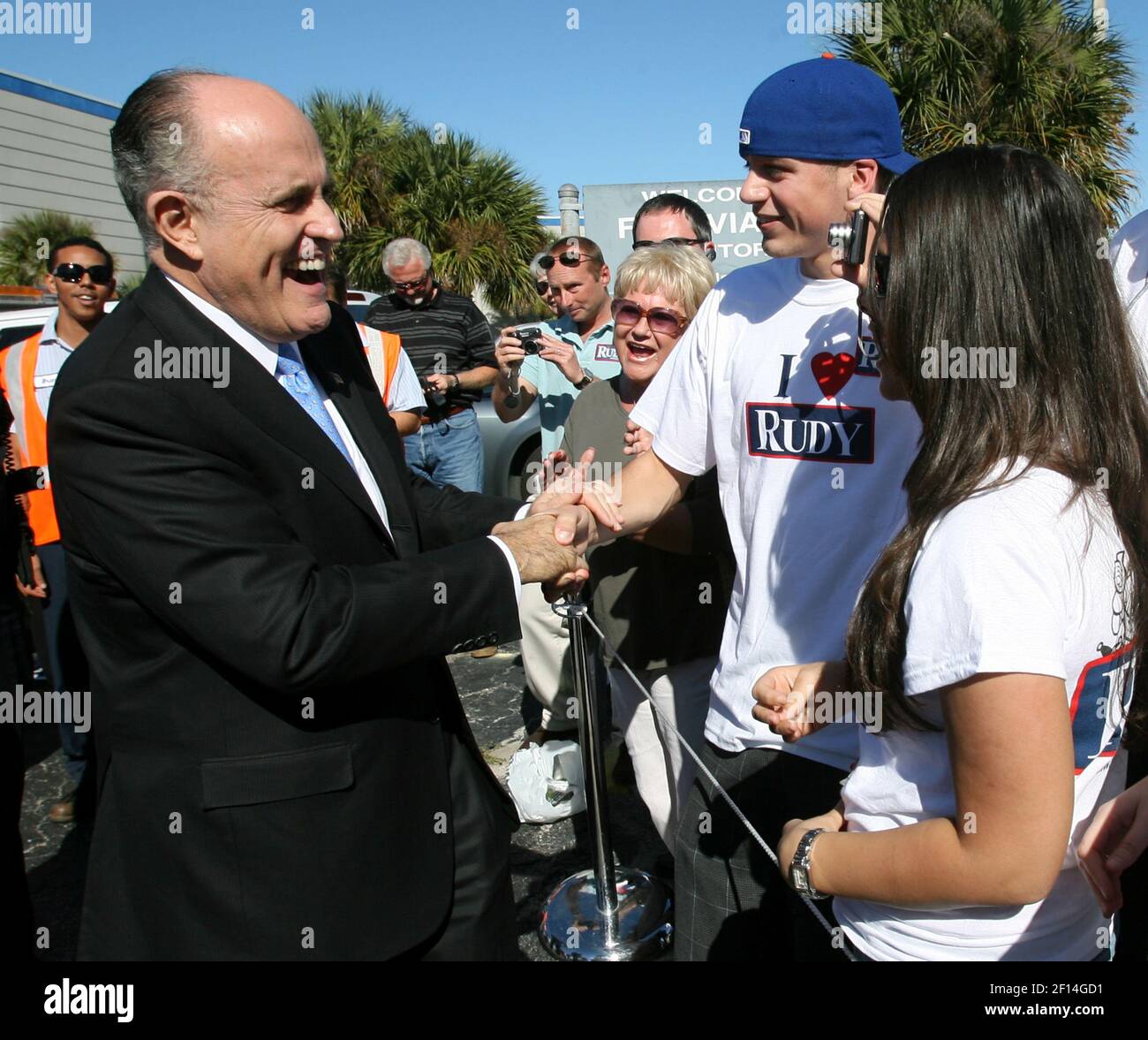 Republican presidential candidate Rudy Giuliani greets University of ...