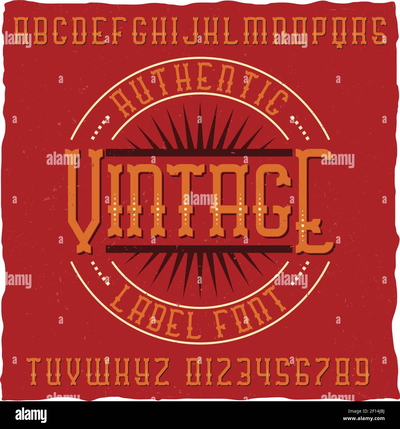 Vintage label font with sample label design. Good to use in any retro ...