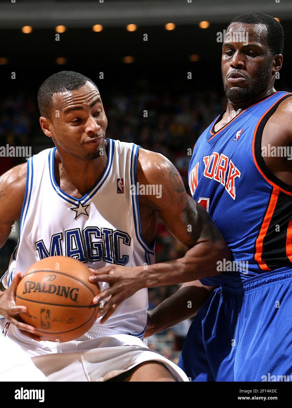 Orlando Magic forward Rashard Lewis leans in on New York Knicks ...