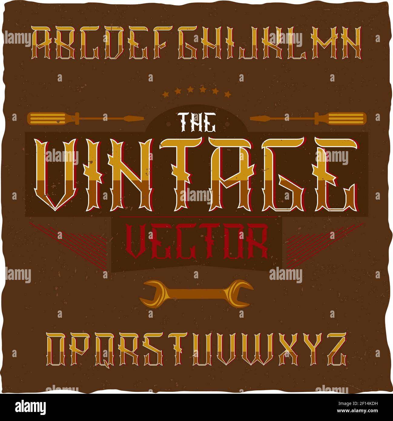 Vintage label font with sample label design. Good to use in any retro ...