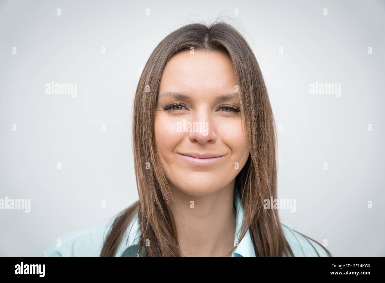 Close up portrait of young cheerful happy business woman with beautiful ...