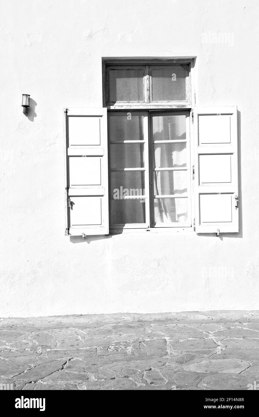 Greece antique window in europe old architecture and gray concrete ...
