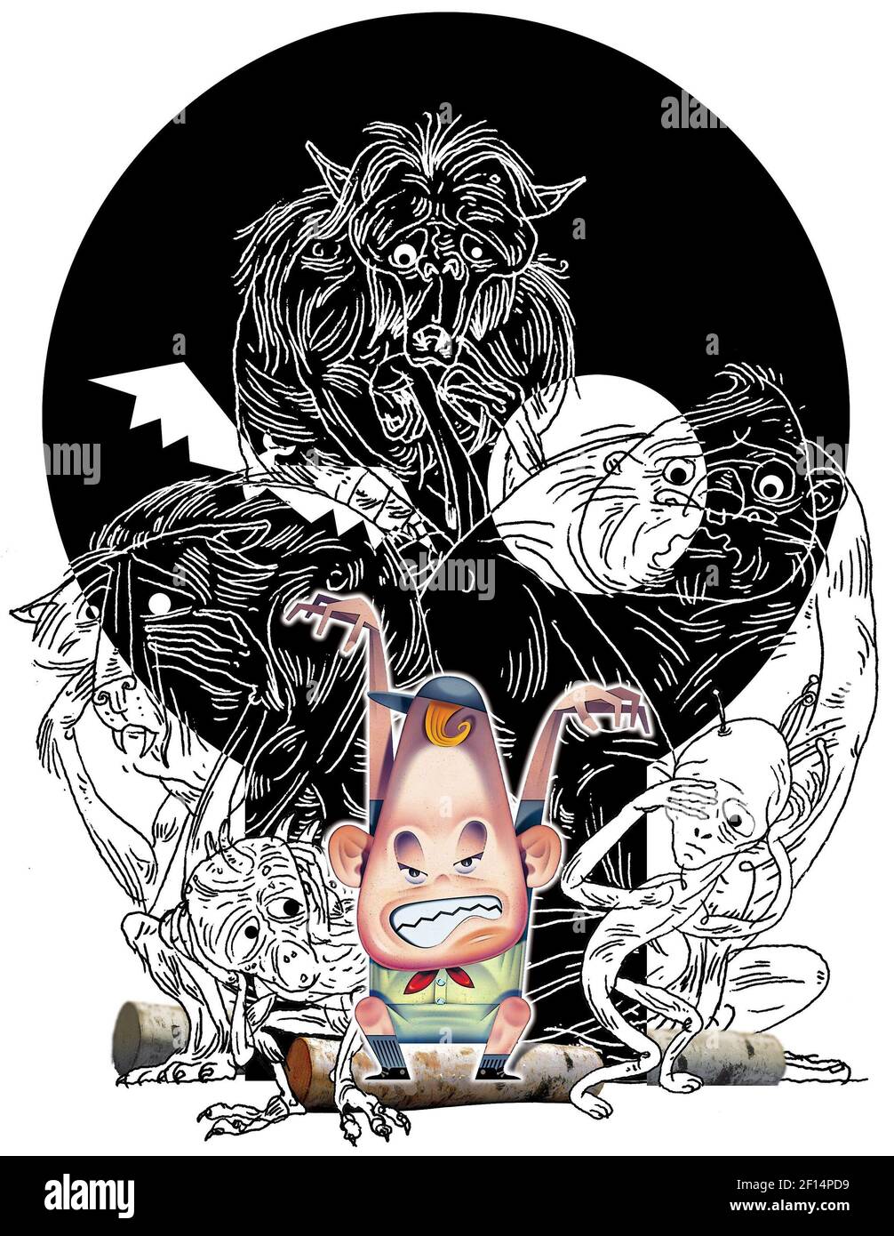 Boy scout telling a scary story while his audience composed of night ...