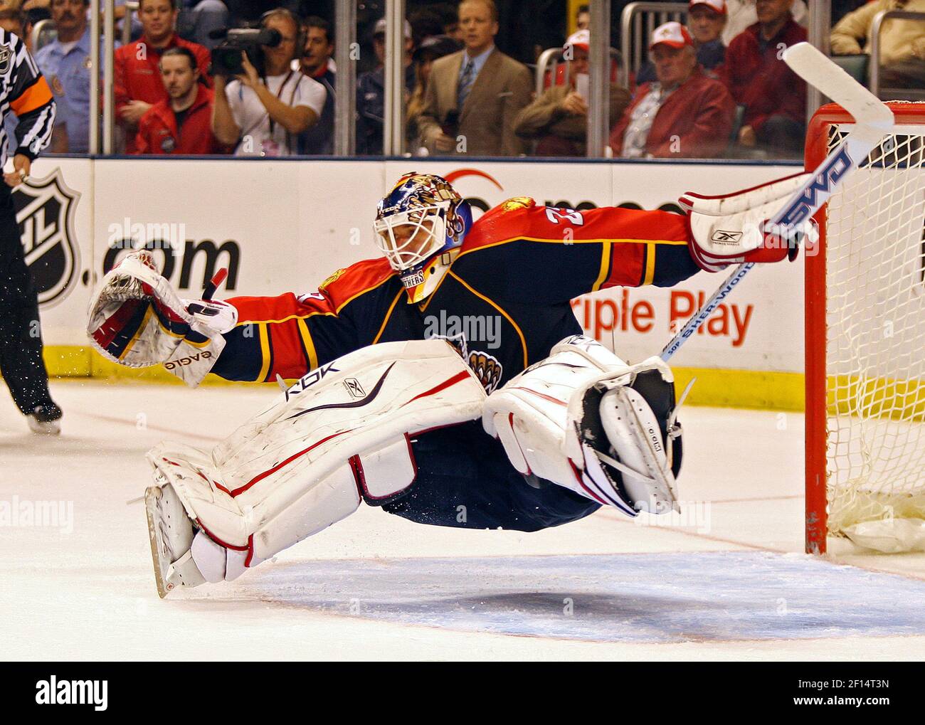 Florida Panthers goalie Tomas Vokoun makes a flying stop against the ...