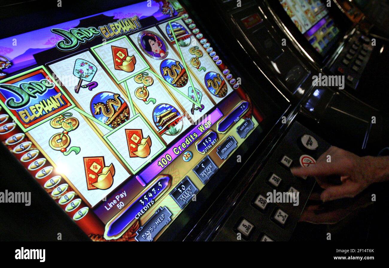 A gambler plays a video slot machine called "Jade Elephant" at Trump ...
