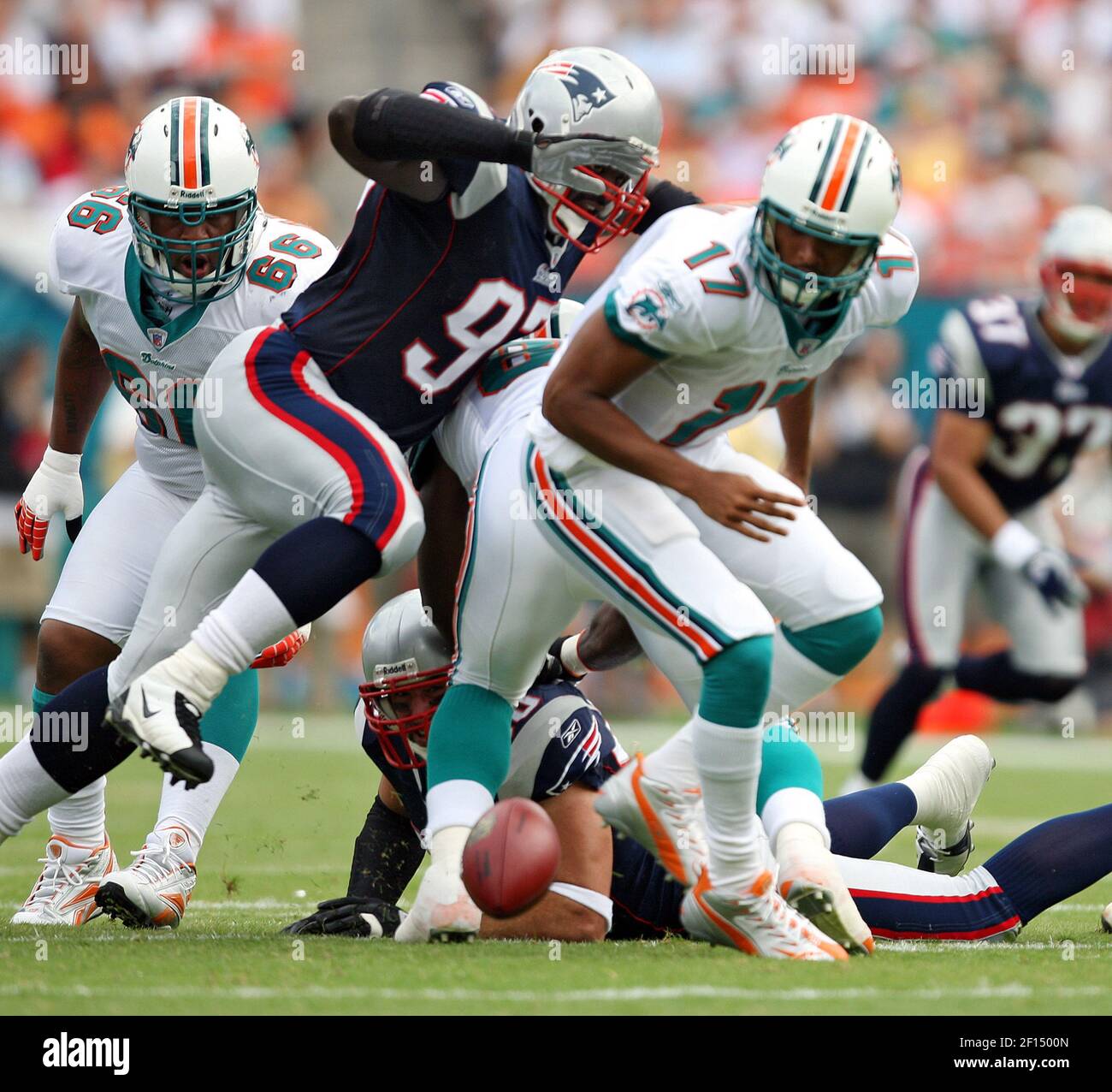Miami Dolphins quarterback Cleo Lemon fumbles the ball in the first ...